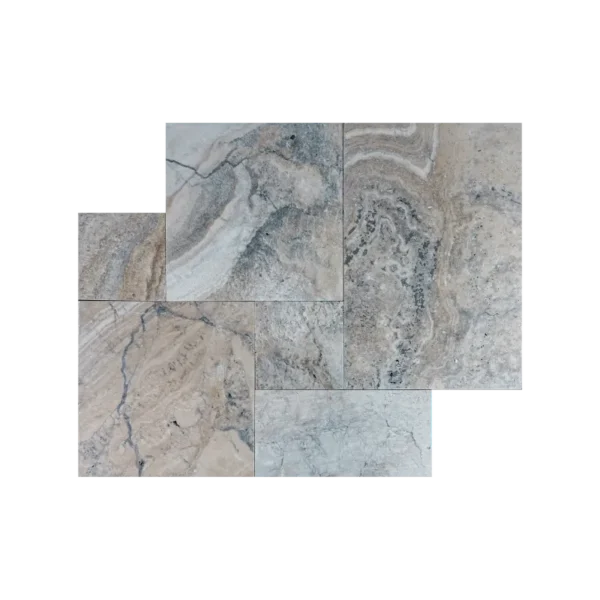 Alaska Silver – Tumbled Travertine French Pattern Set - Stone Market Usa